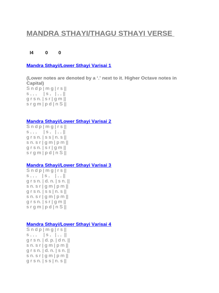 Mandra Sthayi Varisai Exercises | PDF