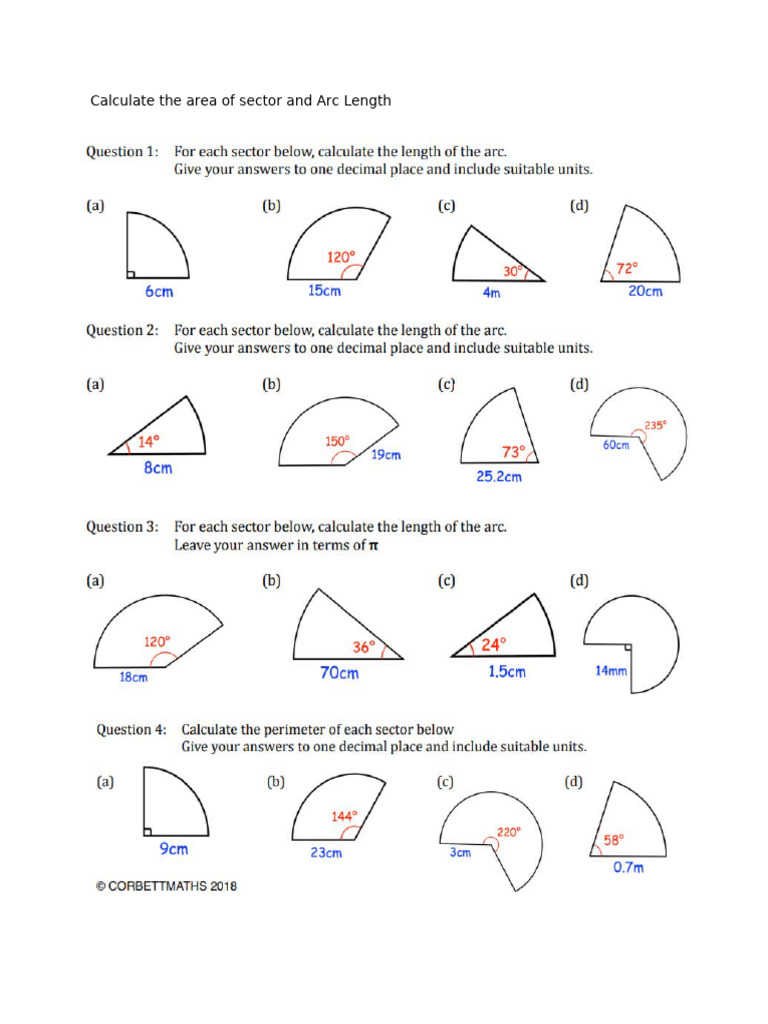Calculate The Area of Sector and Arc Length | PDF
