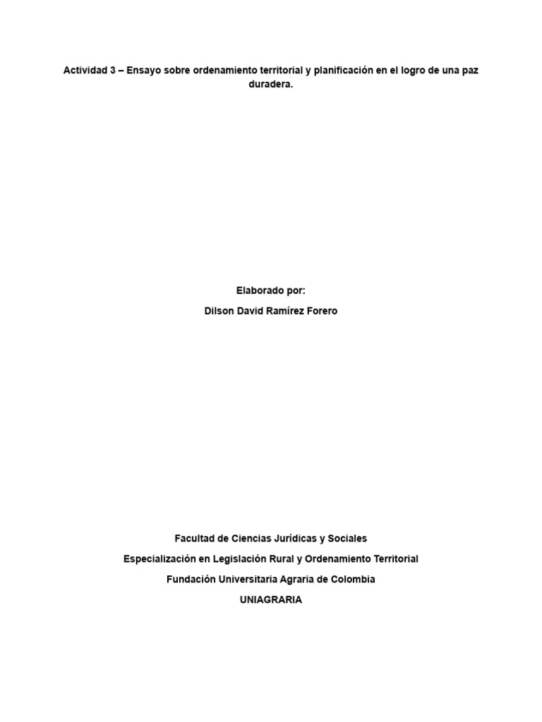 Actividad 3 - Dilson David Ramirez Forero | PDF | Reforma agraria ...