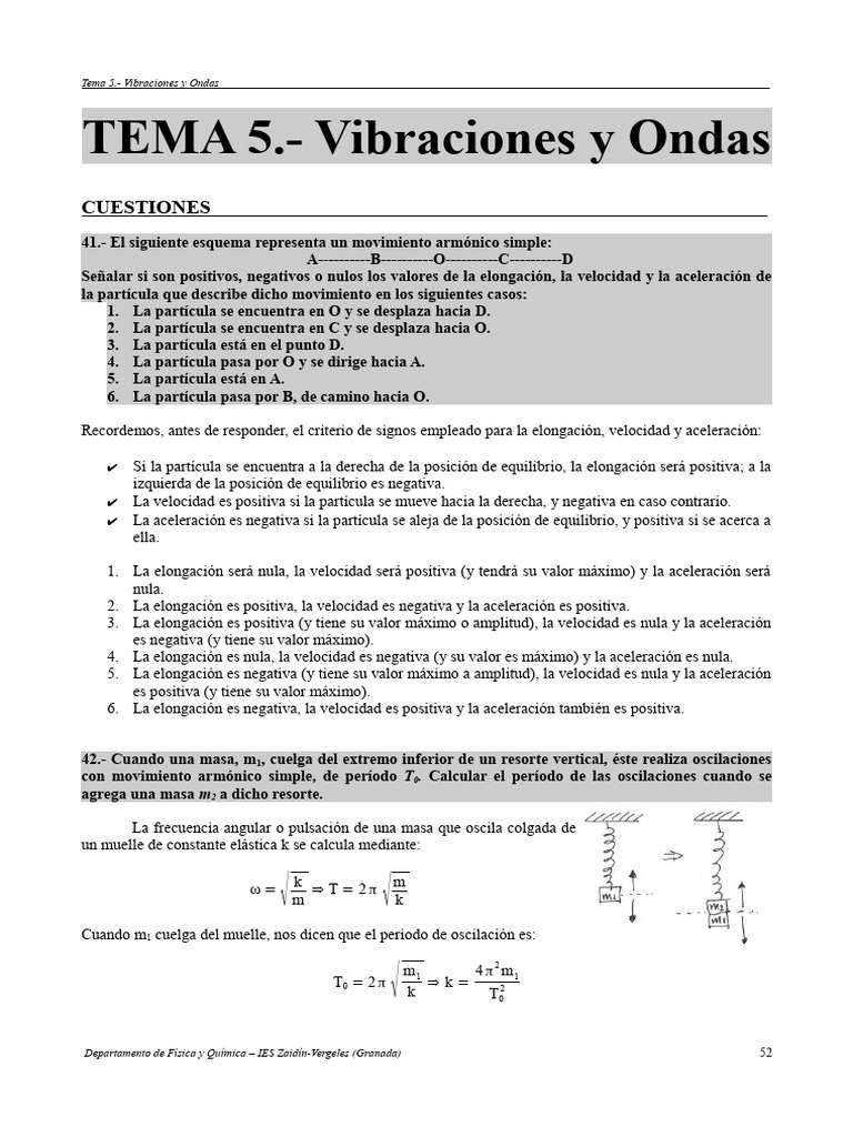 Ejercicios RESUELTOS Del Tema 5 (Vibraciones y Ondas) | PDF | Oscilación | Física