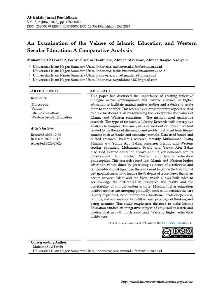 An Examination of The Values of Islamic Education | PDF | Islamic ...