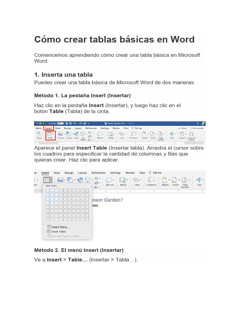 Cómo crear tablas básicas en Word (1) | PDF | Microsoft Excel | Microsoft Word