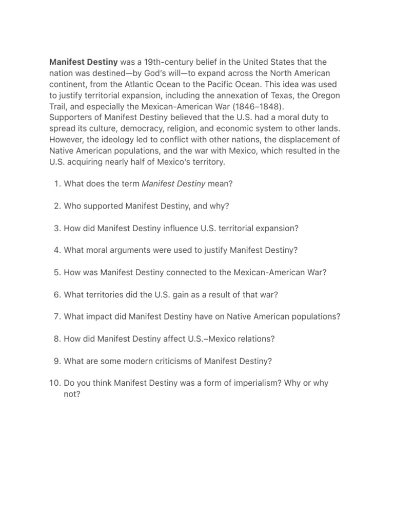 Manifest Destiny | PDF