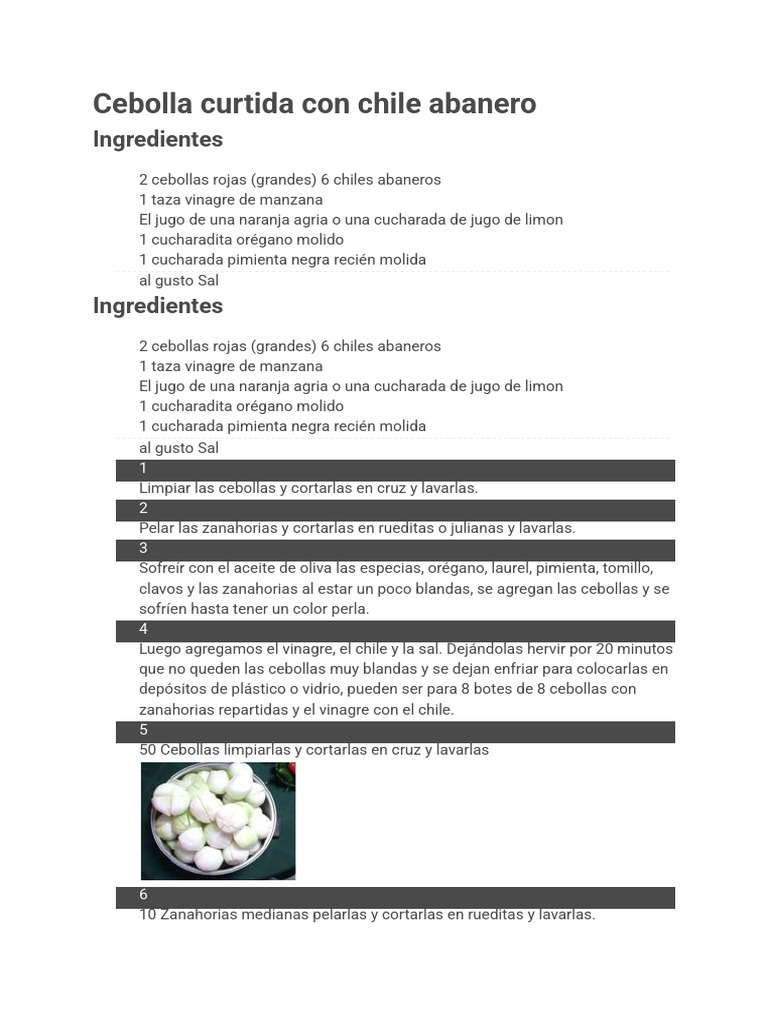 Cebolla Curtida Con Chile Abanero | PDF