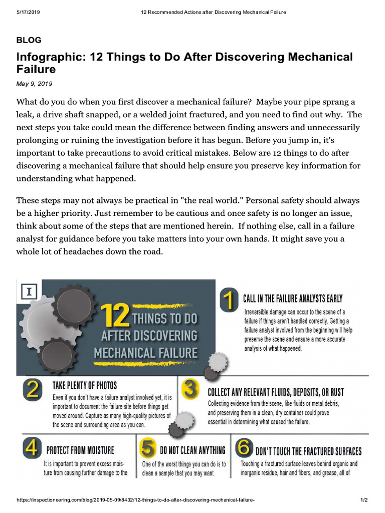 12 Recommended Actions After Discovering Mechanical Failure | PDF