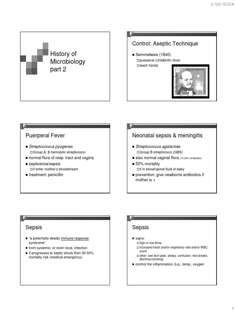 2b - History of Microbiology PT 2 sp24 | PDF | Infection | Streptococcus
