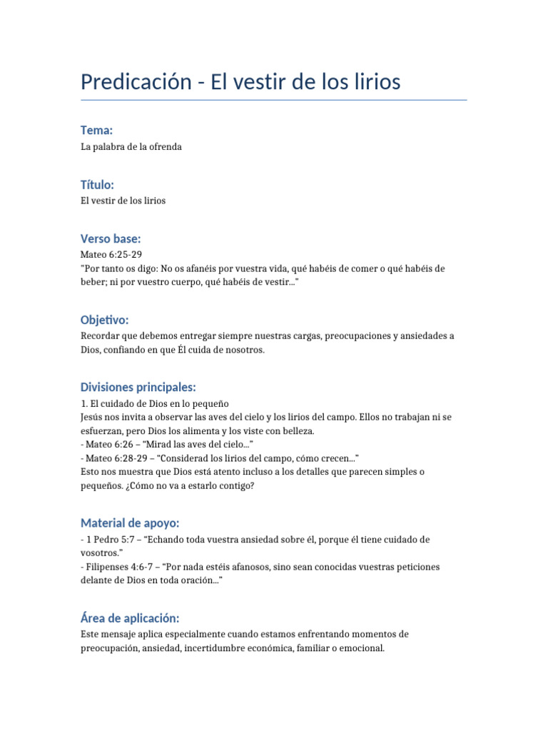 Predicacion El Vestir de Los Lirios | PDF