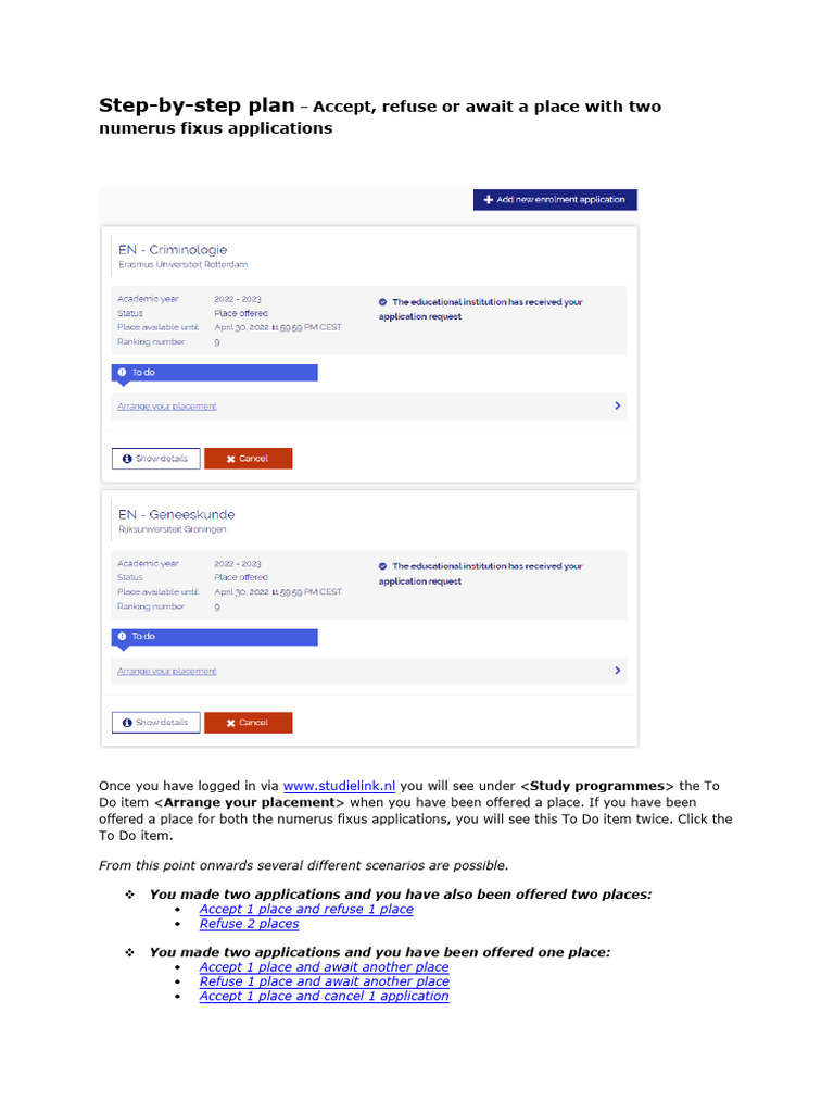 Stappenplan Accepteren Weigeren of Afwachten Van Plaats Bij Twee Fixusverzoeken en | PDF