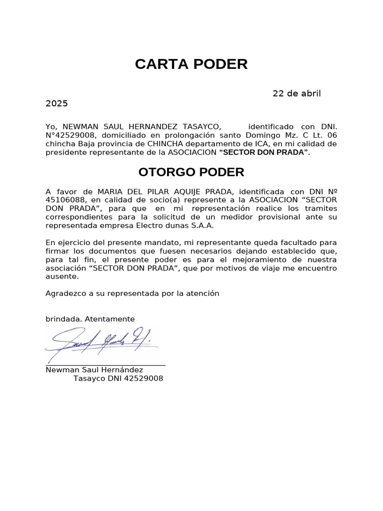 CARTA PODER Electrodunas 2025 | PDF