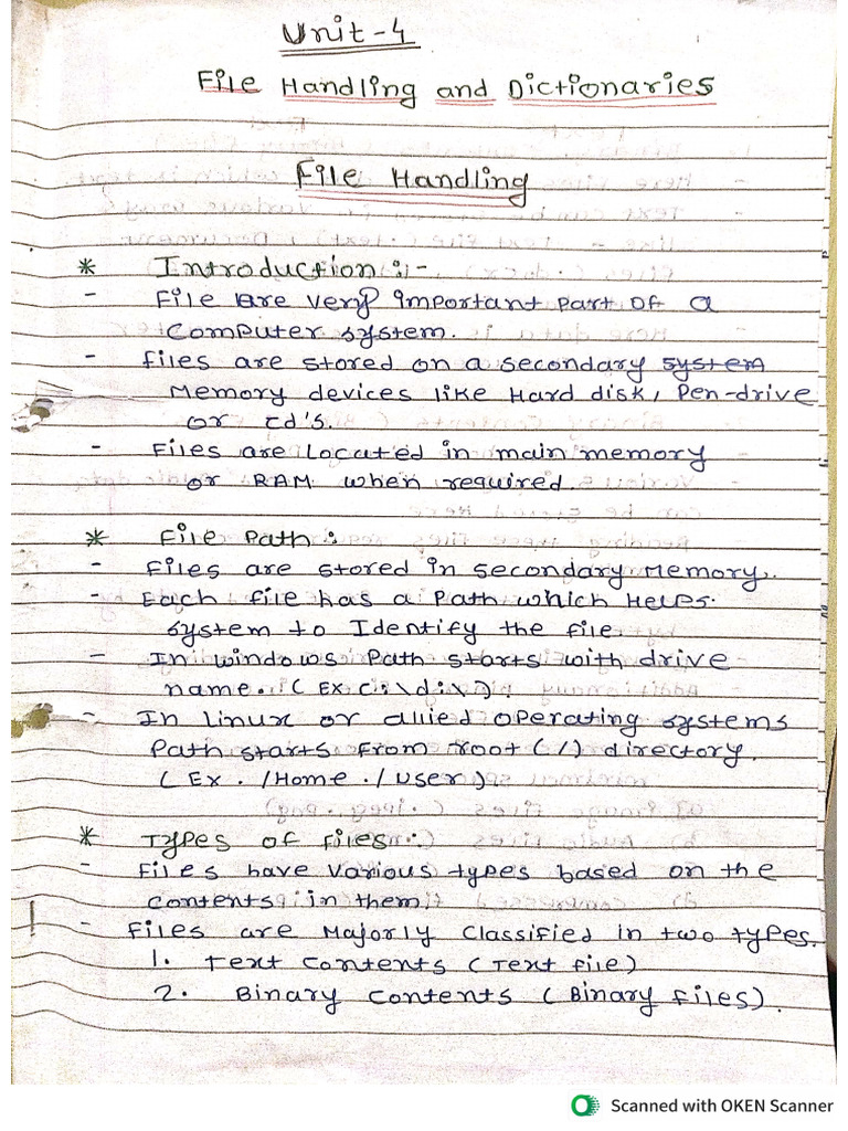 Unit-4 PPS - File Handling and Dictionary | PDF