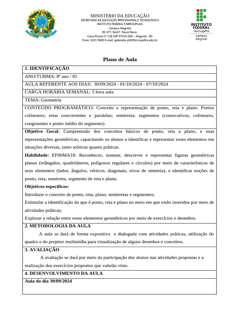 Plano de Aula 1 - Maria Eduarda | PDF | Linha (Geometria) | Geometria Euclidiana