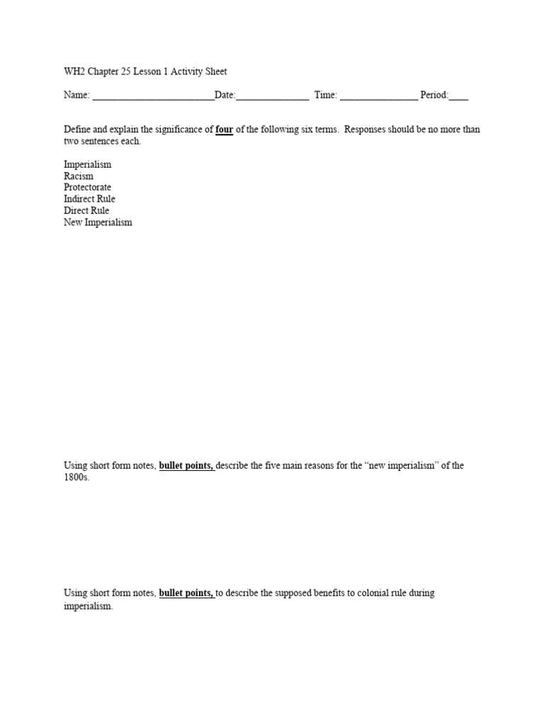 WH2 C25 Lesson 1 Acitivty Sheet | PDF
