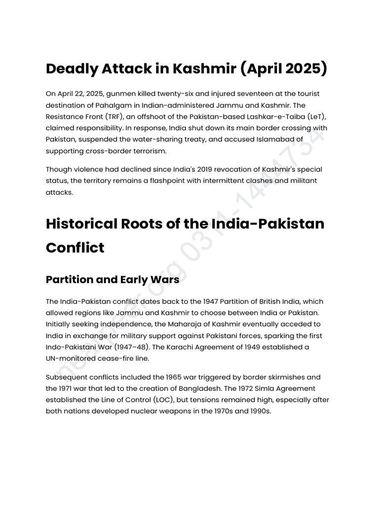Deadly Attack in Kashmir (April 2025) | PDF | International Relations