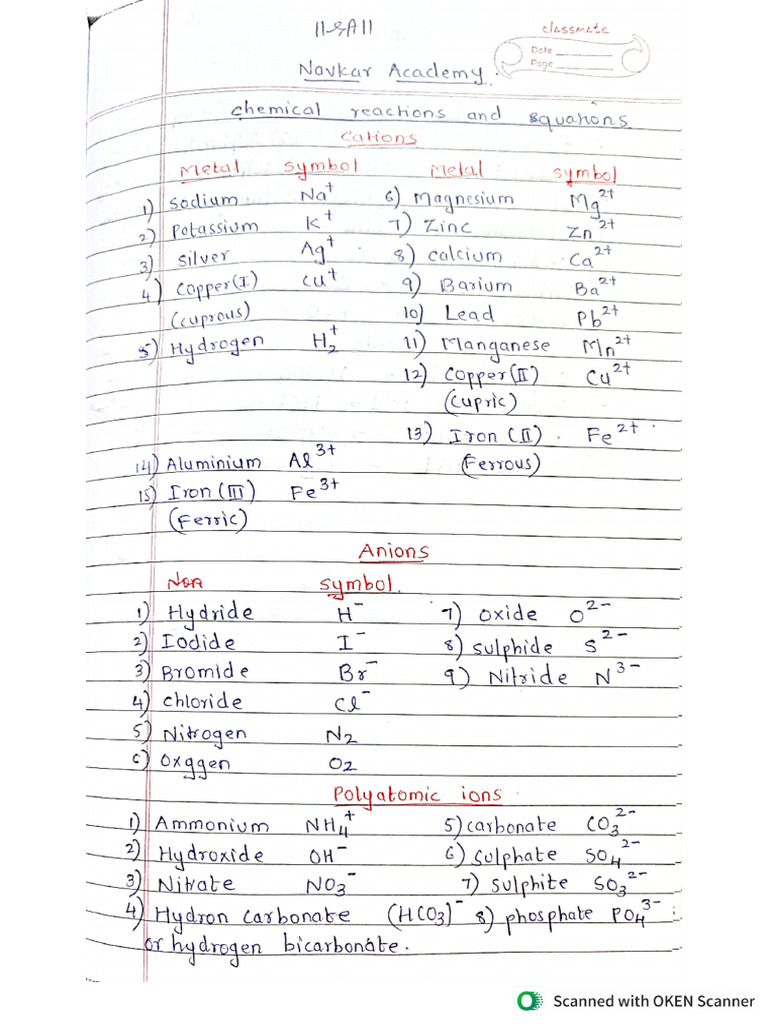 Chemical Reactions and Equations Notes | PDF