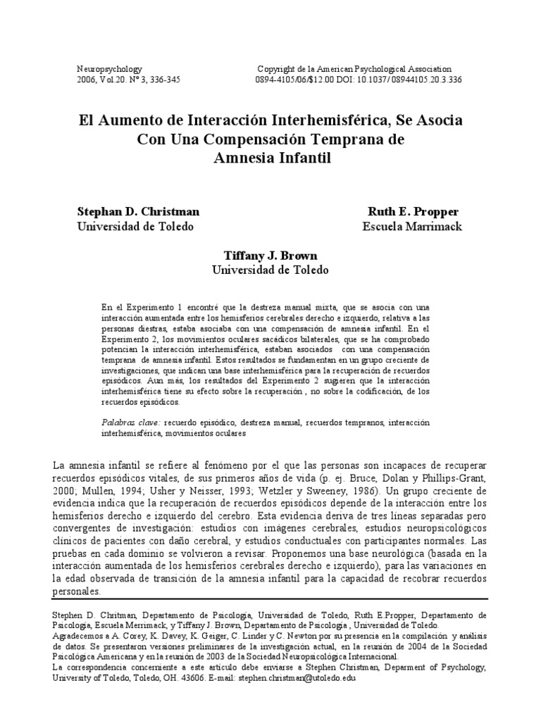 Amnesia Infantil Temprana | PDF