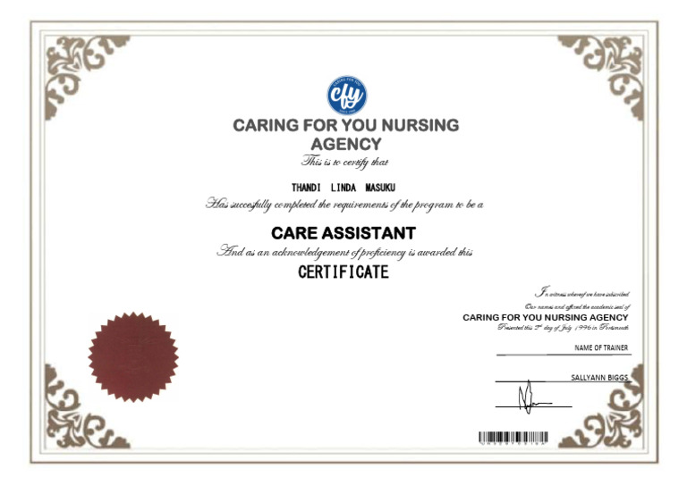 CARING FOR YOU CERTIFICATE.docx THANDI LINDA MASUKU | PDF
