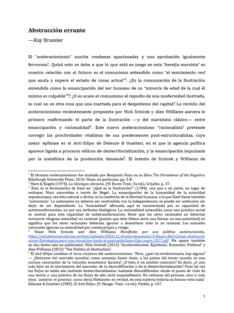 Ray Brassier - Abstracción Errante | PDF | Capital (economía ...