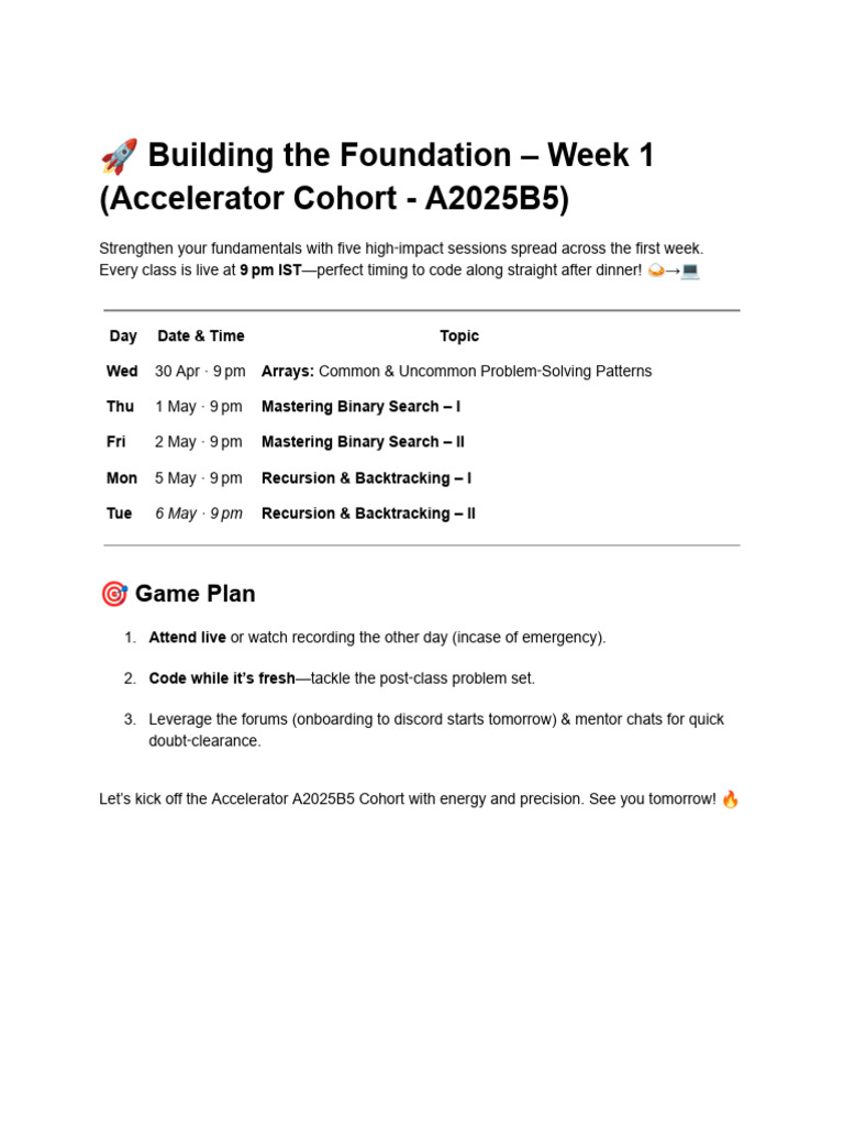 ? Building The Foundation - Week 1 (Accelerator Cohort) | PDF