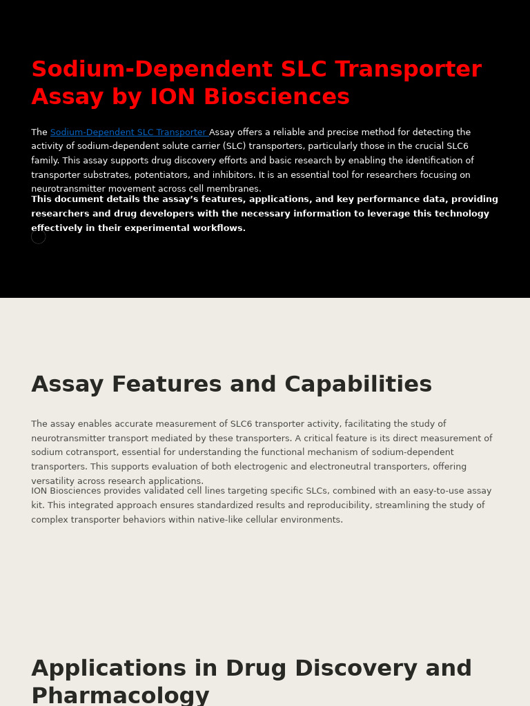 Sodium Dependent SLC Transporter Assay by ION Biosciences | PDF | Assay | Pharmacology