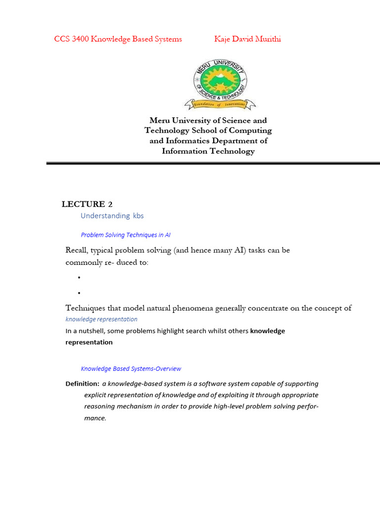Lecture 2-Understanding Knowledge Based Systems | PDF | Knowledge | Expert