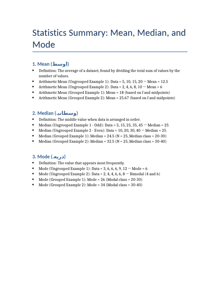 Statistics Mean Median Mode | PDF
