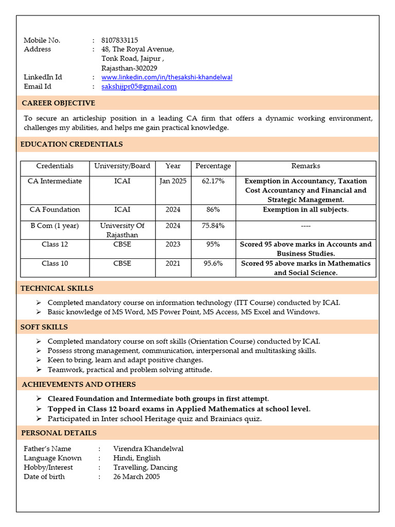 CV - Sakshi Khandelwal | PDF
