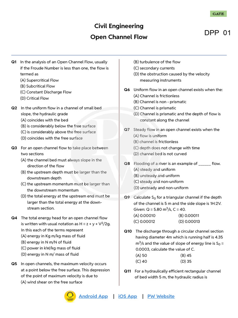 Open Channel Flow DPP 01 PDF | PDF | Physical Phenomena | Motion (Physics)