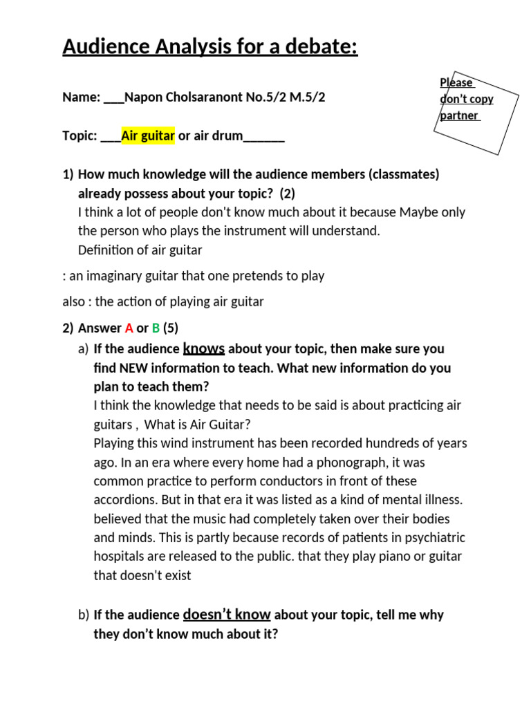 Debate Audience Analysis Worksheet 3 | PDF