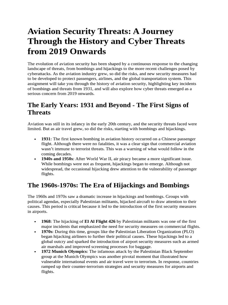 Aviation Security Threats | PDF | Airport Security | Aircraft Hijackings