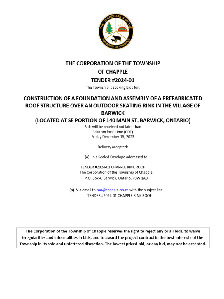 Tender 2024 01 Chapple Rink Roof | PDF | Conflict Of Interest | Evaluation