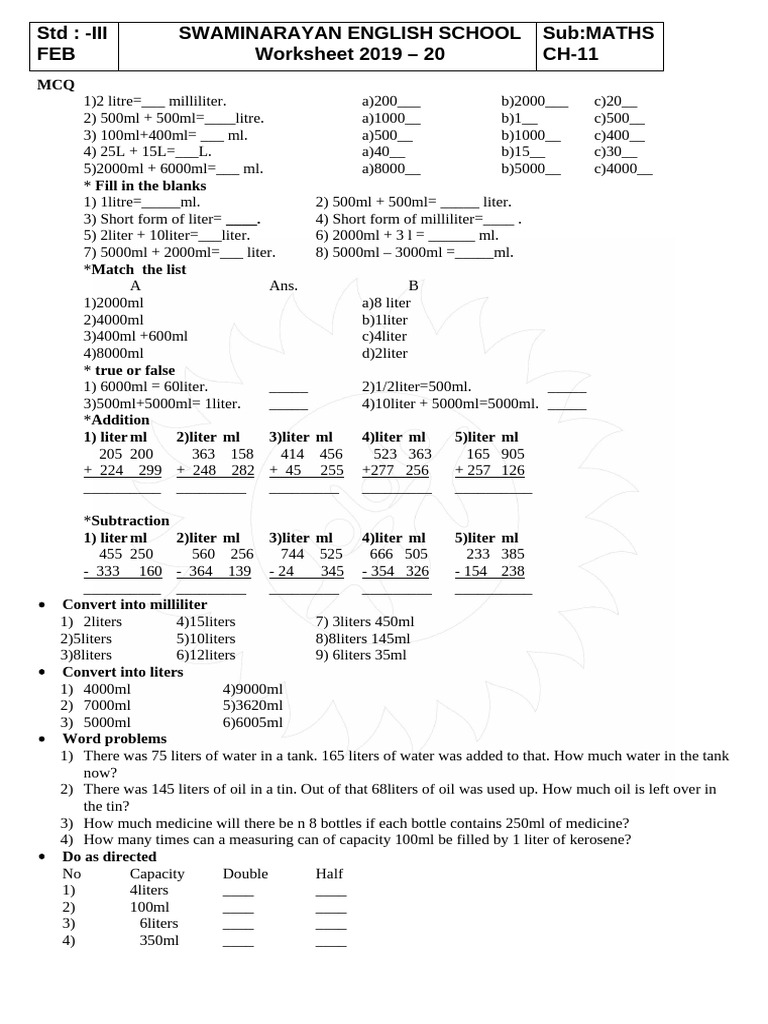 First Grade Money and Measurement Worksheet | PDF | Volume | Units Of ...