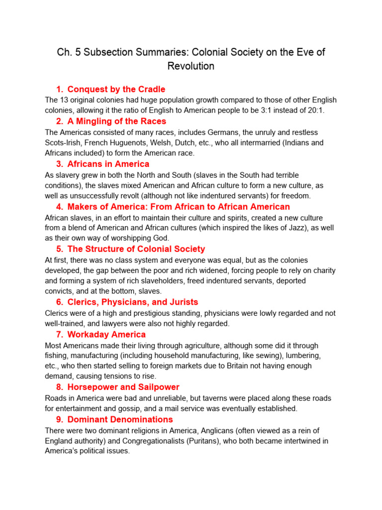 CH 5 Subsection Summaries (15 Sections in The Chapter) | PDF | Slavery ...