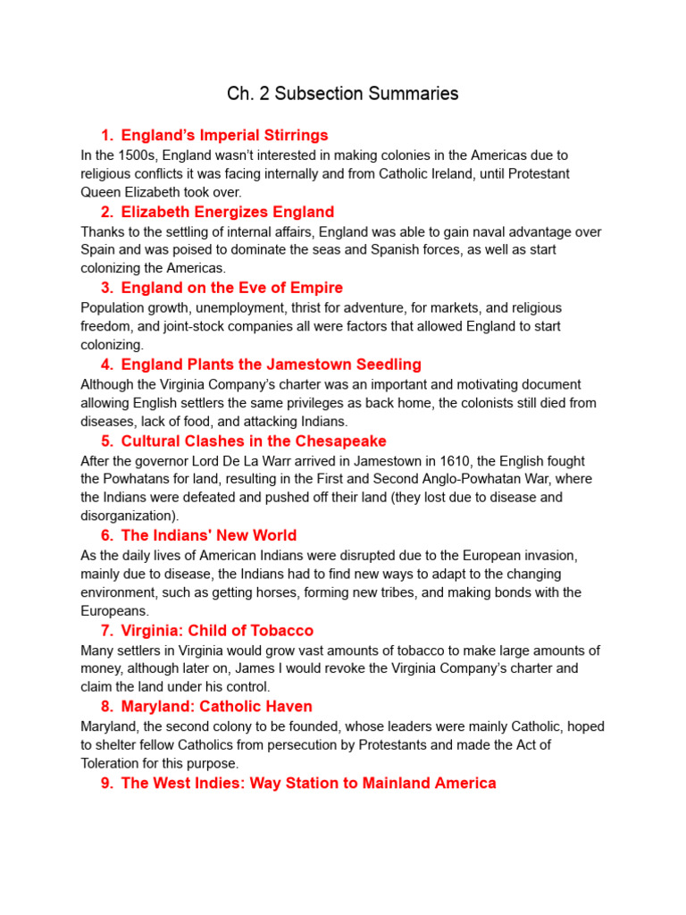 CH 2 Subsection Summaries (14 Sections in The Chapter) | PDF | Native ...