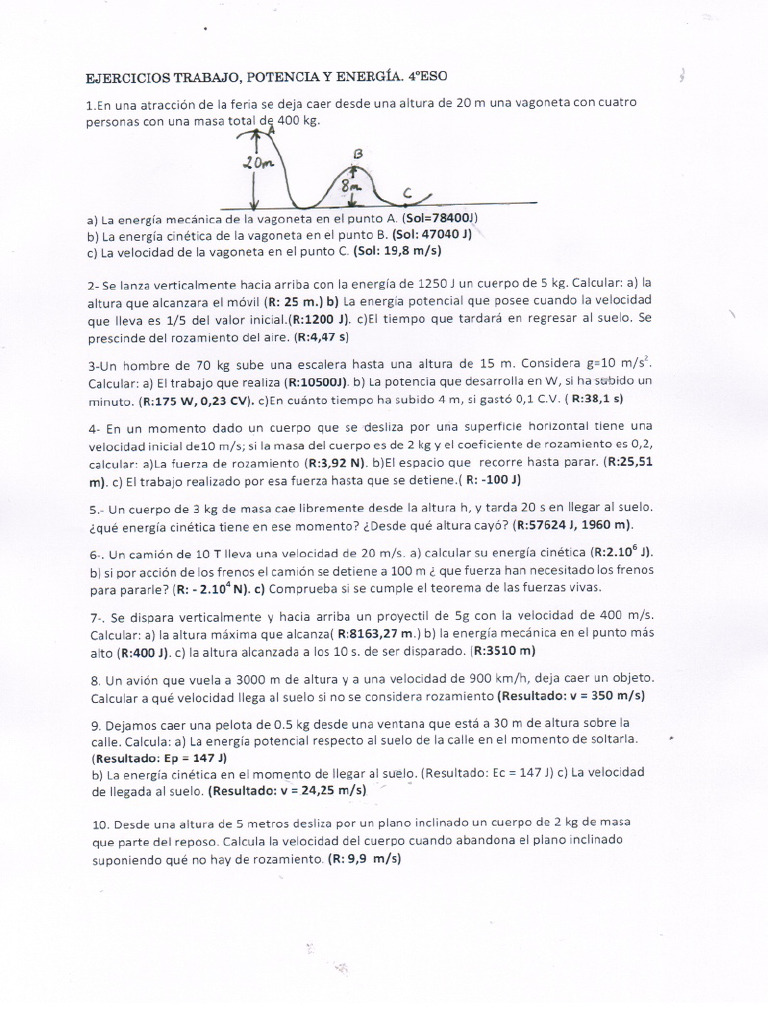 Ejerc Trabajo, Potencia y e 4ºeso | PDF