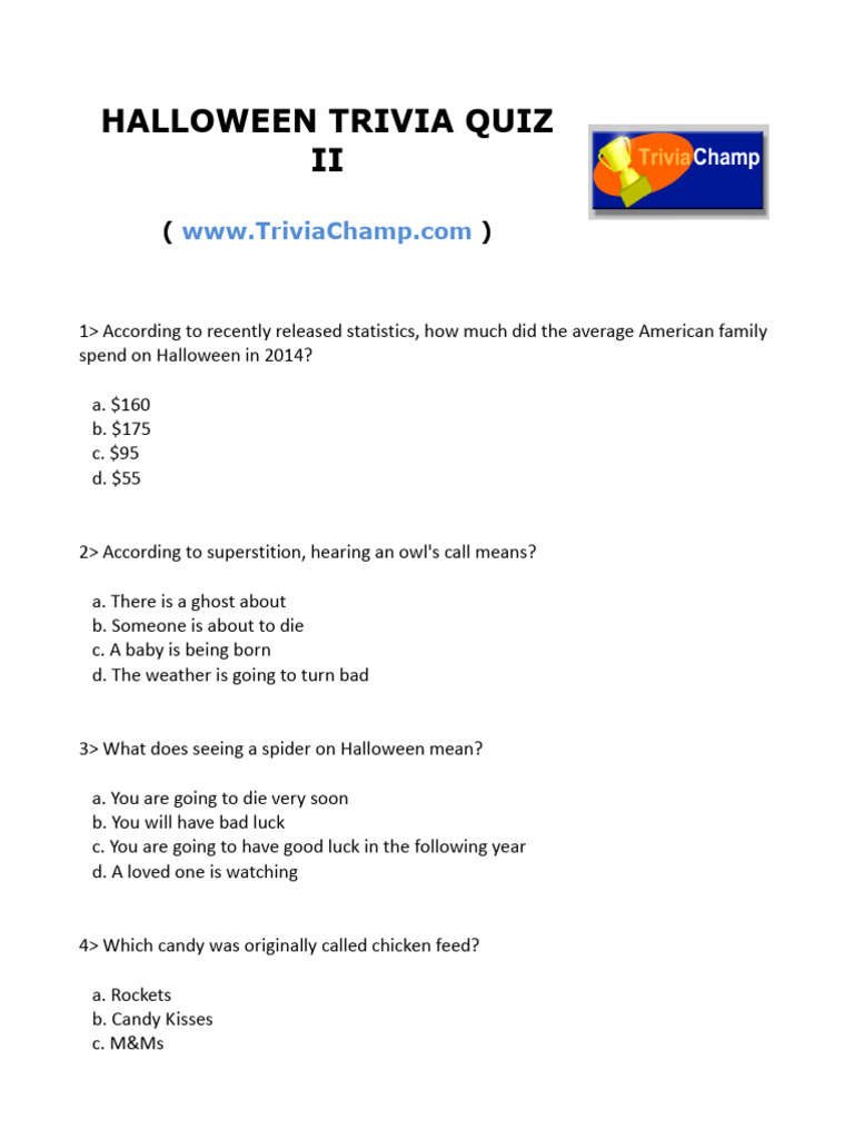 Halloween Trivia Quiz II | PDF | Halloween | Candy