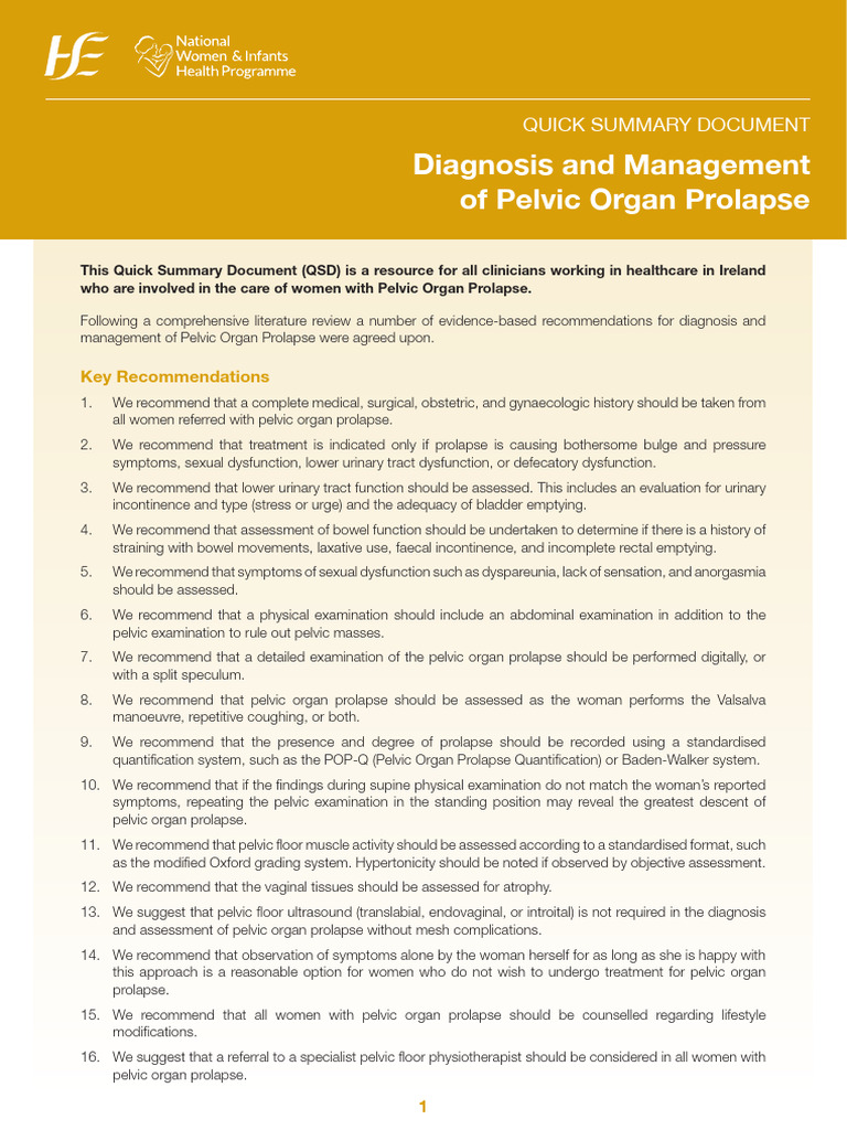 Diagnosis and Management of Pelvic Organ Prolapse - QSD - 2023 | PDF | Mammal Female ...
