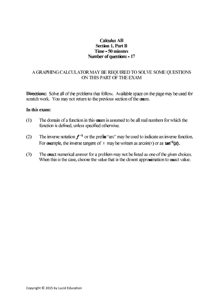 AP Calculus AB 2015 Practice Test | PDF | Advanced Placement | Calculus