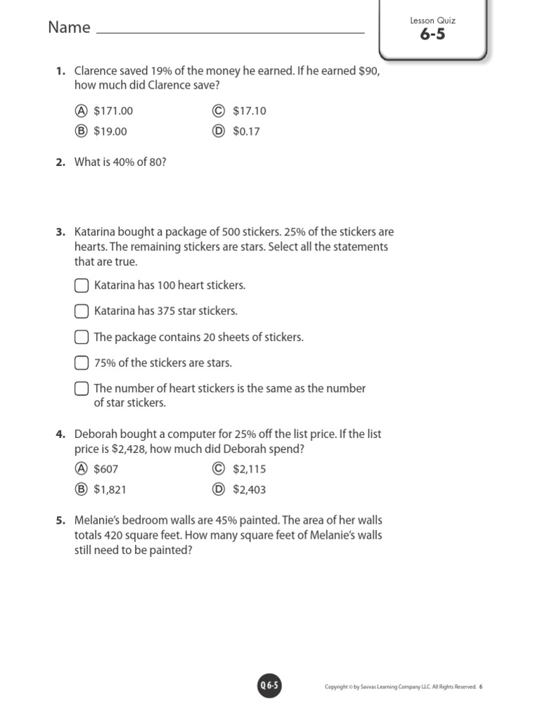 6-5_ Printable Lesson Quiz | PDF