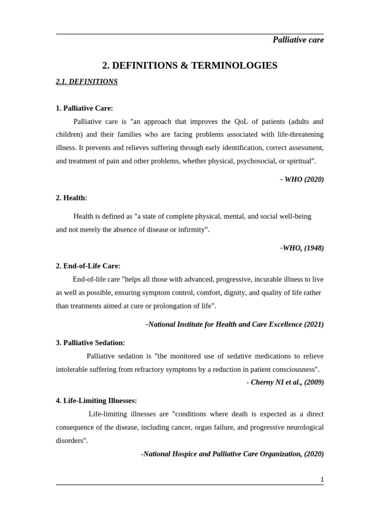 Definitions & Terminologies | PDF | Palliative Care | Terminal Illness