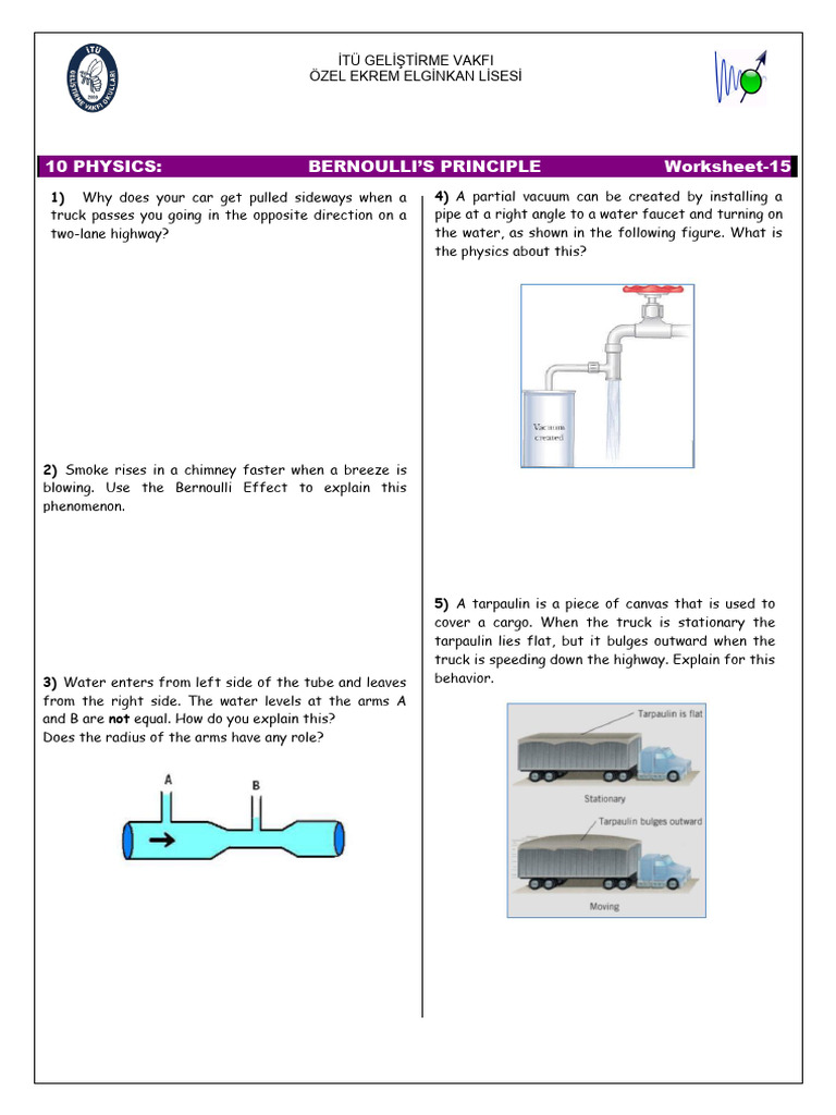 Bernoulli's Principle Physics Worksheet | PDF | Dynamics (Mechanics ...