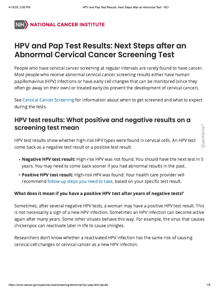 HPV and Pap Test Results - Next Steps After An Abnormal Test - NCI ...