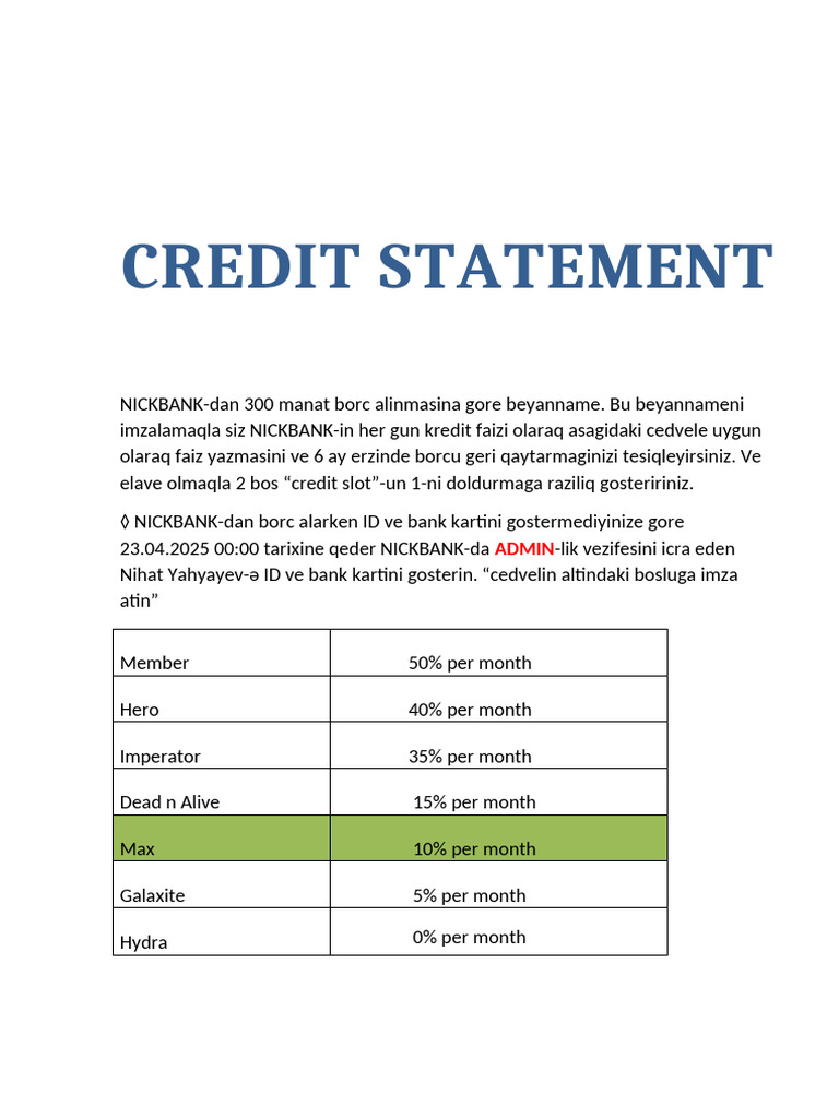 Credit Statement | PDF