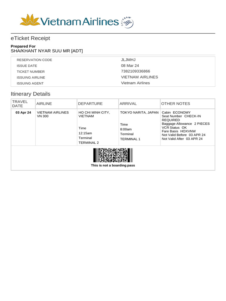 Khant Nyar Suu Sha MR (SGN-NRT) | PDF