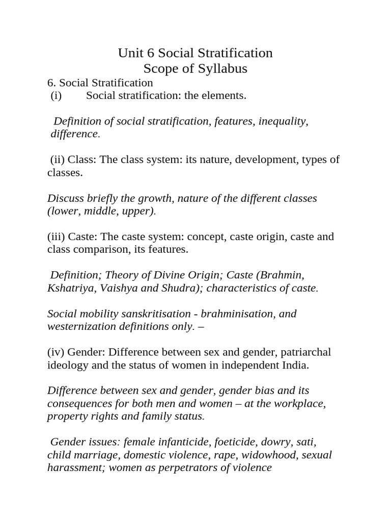Unit 6 Social Stratification | PDF | Social Stratification | Social ...