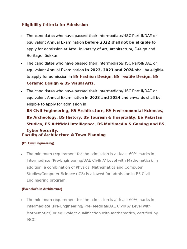 Eligibility Criteria For Admission | PDF | Bachelor Of Science | Vocational Education