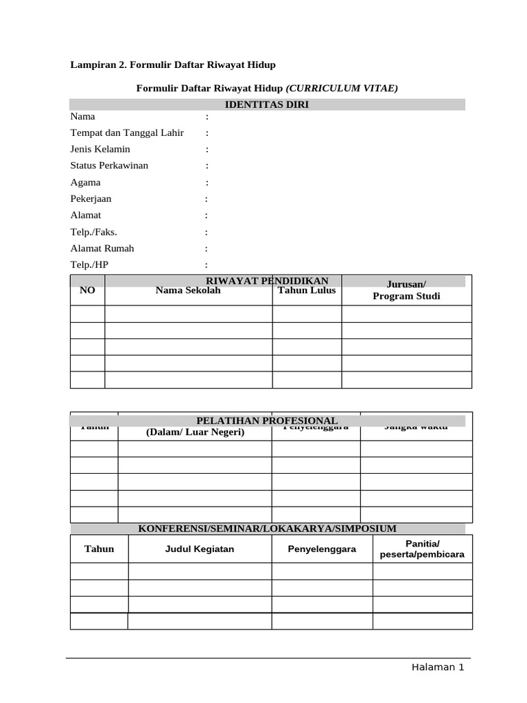 1. Formulir Daftar Riwayat Hidup RPL Tipe A (Form 1) | PDF