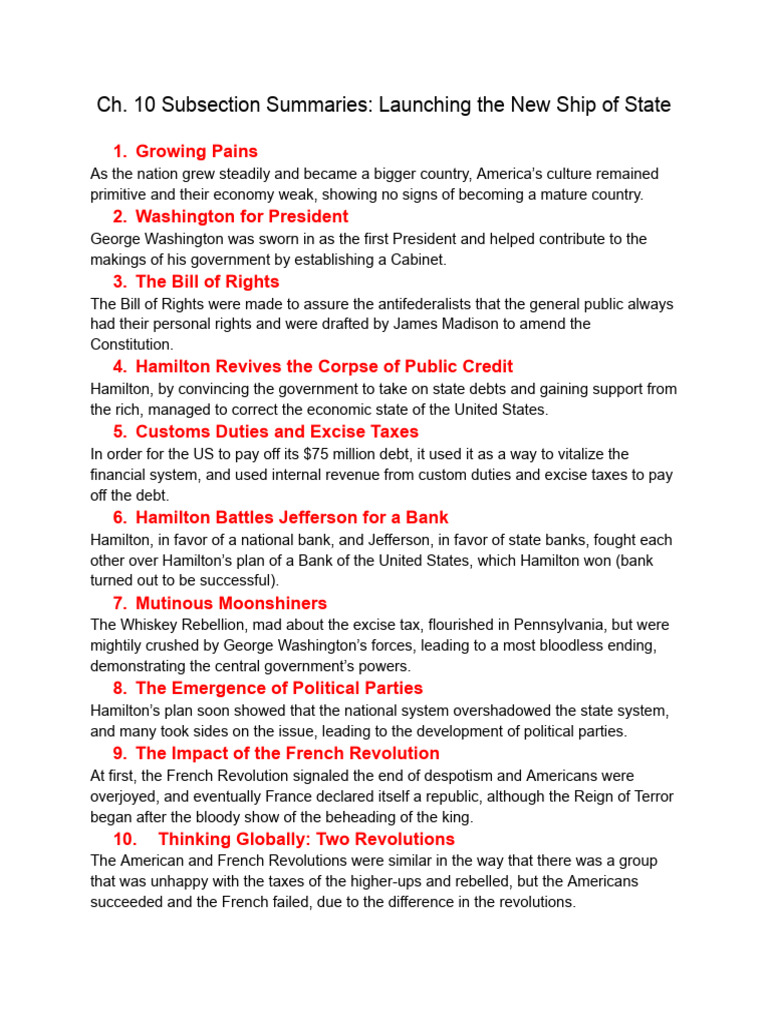 Ch. 10 Subsection Summaries (19 - Sections - in - The - Chapter) | PDF ...
