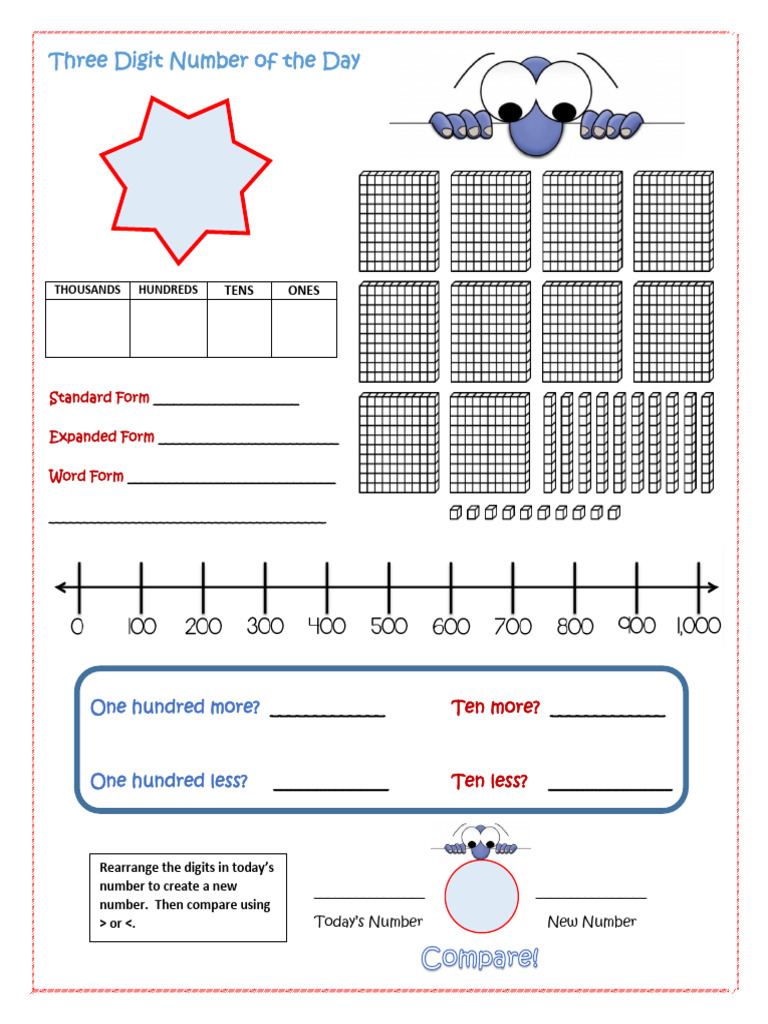 Three Digit Number of The Day: Tens Ones | PDF