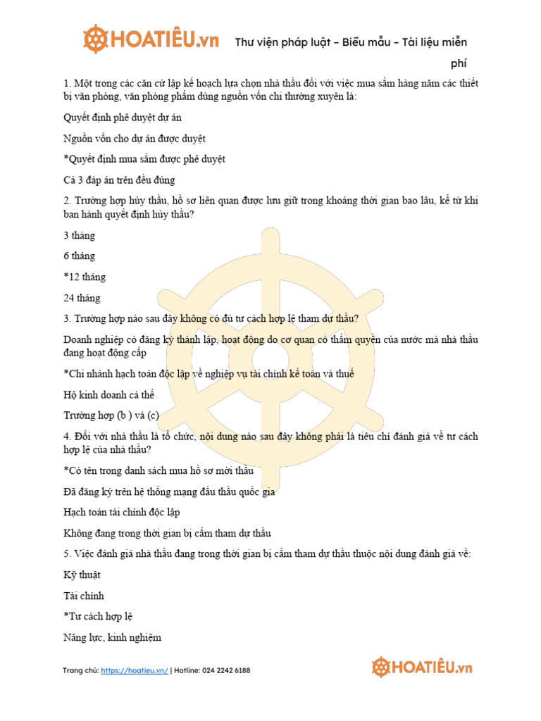 Bo Cau Hoi Trac Nghiem Chung Chi Dau Thau (1) | PDF