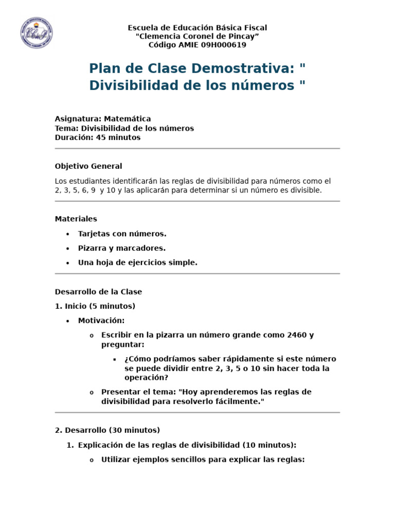 Plan de Clase Demostrativa 3 Trimestre | PDF